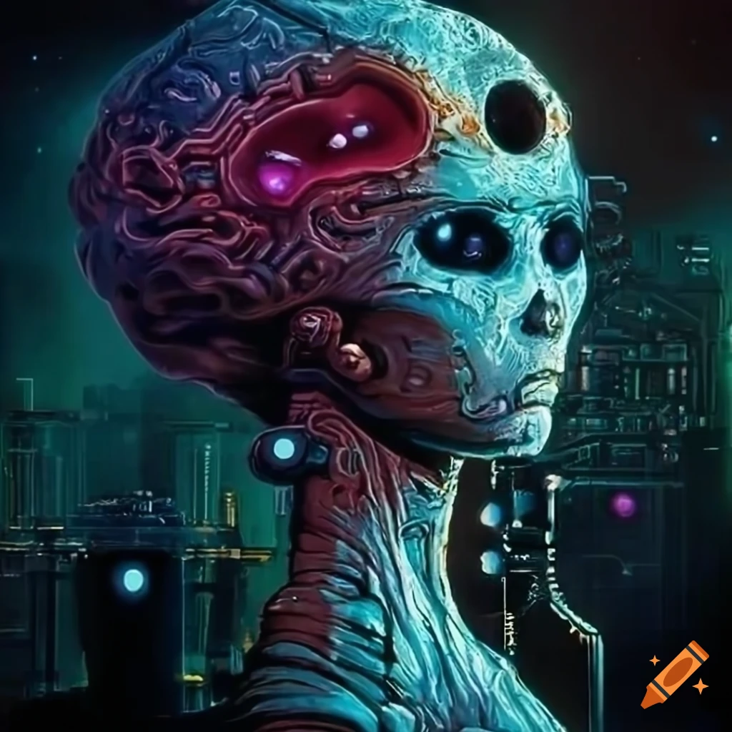 70s sci-fi organic machine art by akira toryiama with brain circuit ...