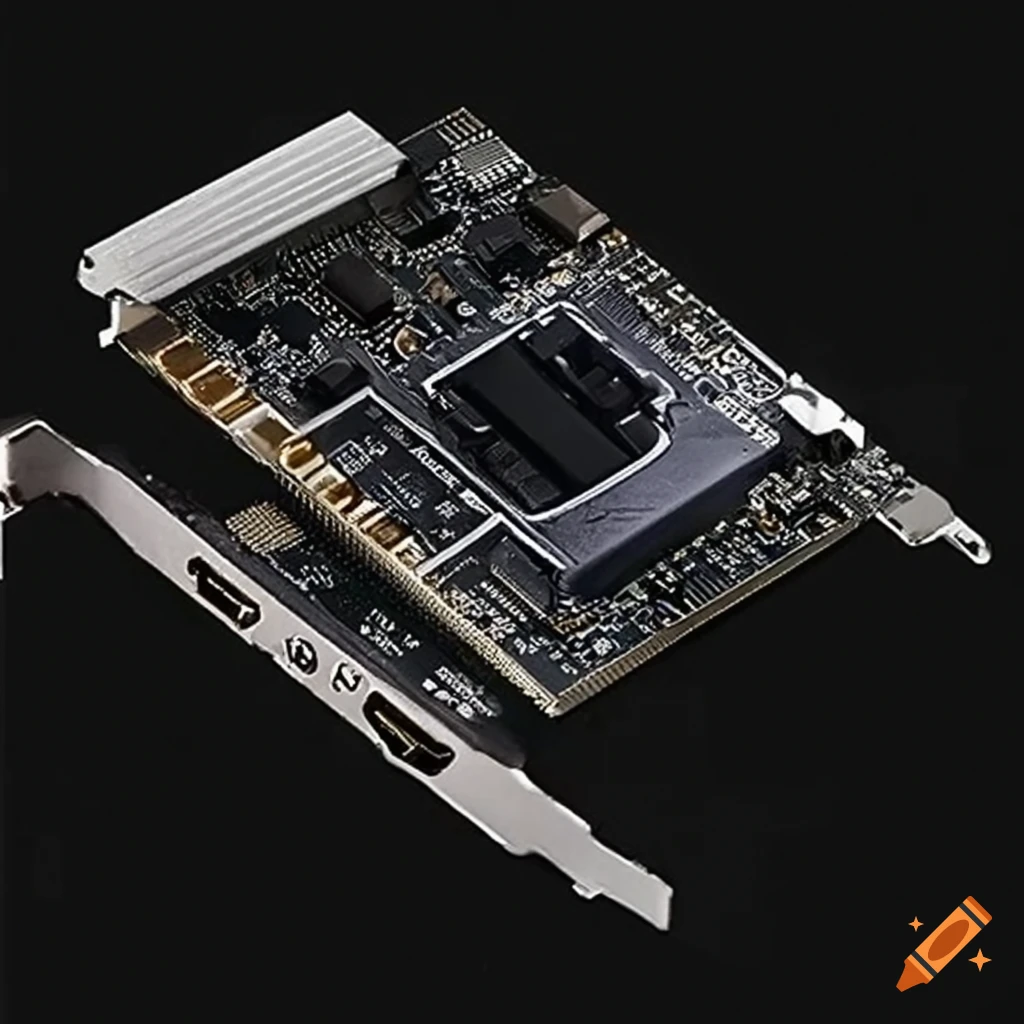 Hyper-realistic PCI card with dual sim module and various ports on Craiyon