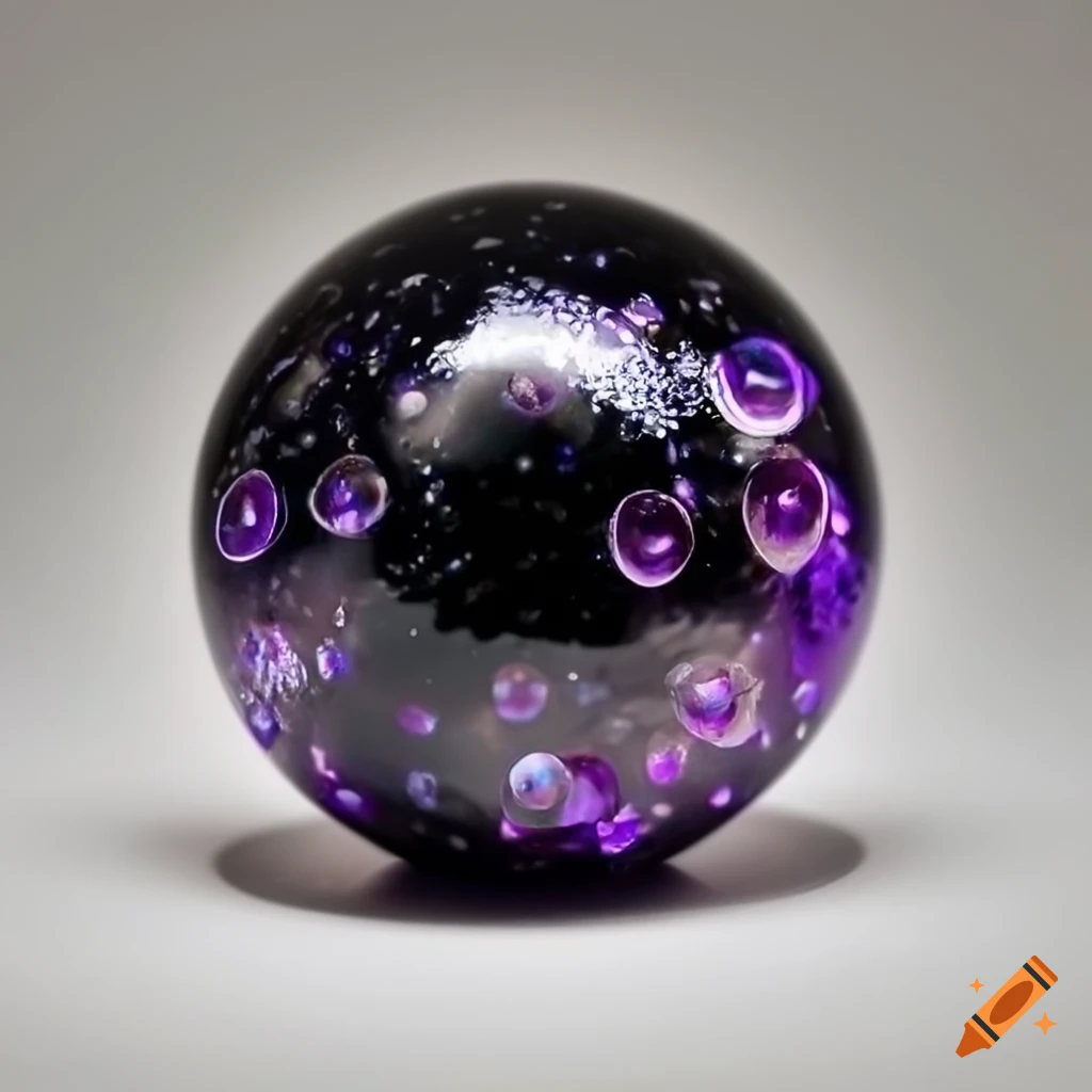 Crystal sphere with purple dewdrops in silver and black on Craiyon