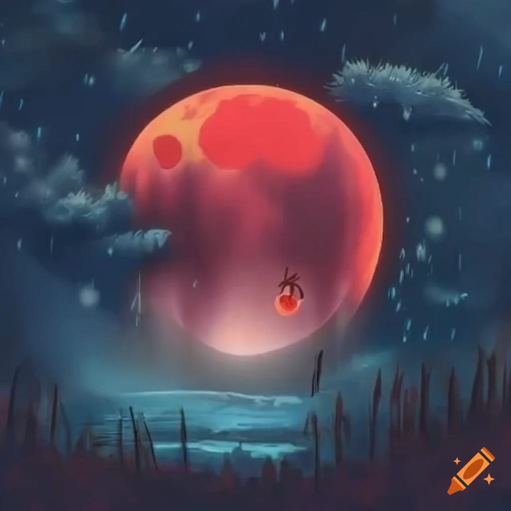 Moonscape with rain and a Studio Ghibli style character on Craiyon