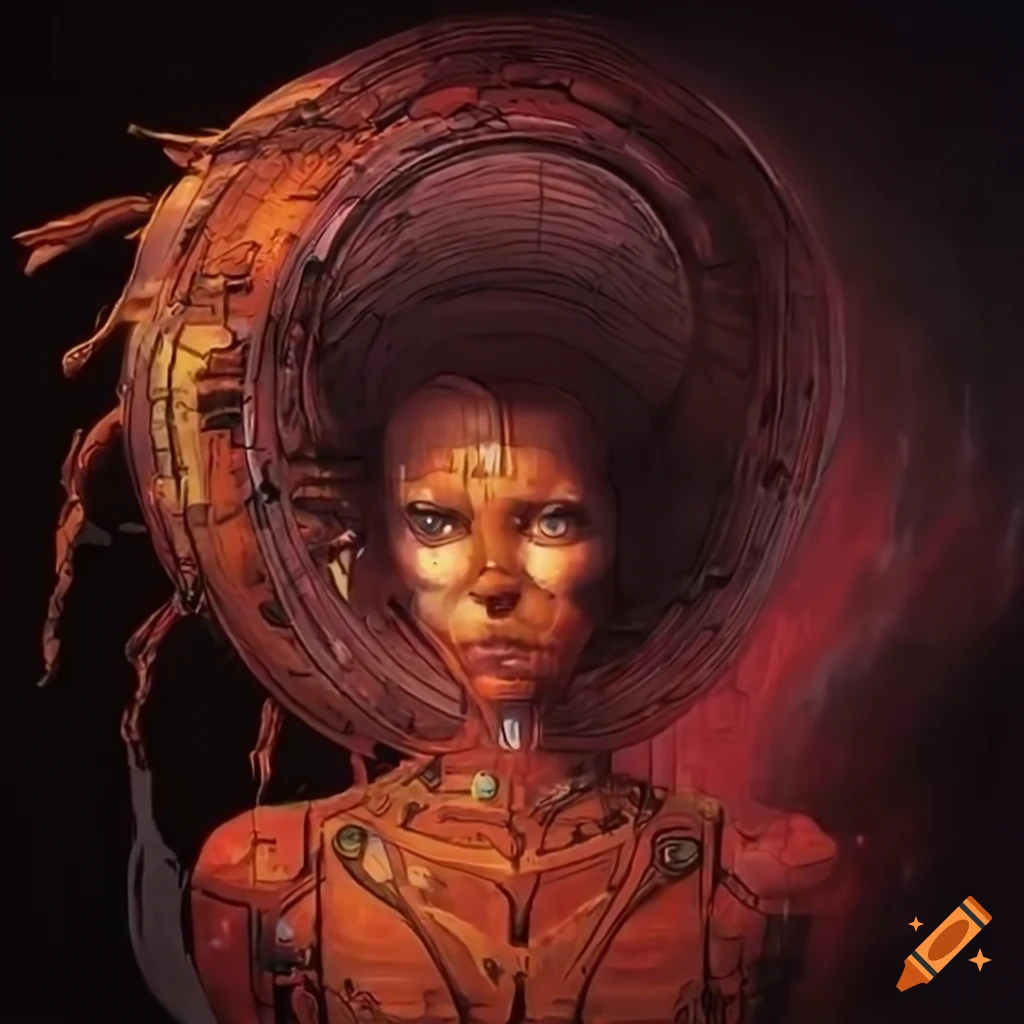 70s sci-fi organic machine art by Akira Toryiama on Craiyon