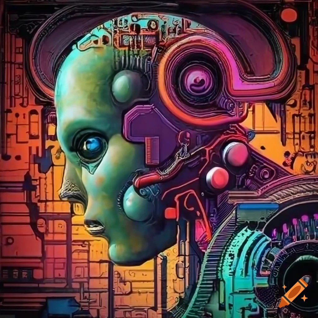 70s sci-fi organic machine art by akira toryiama blending brain and ...