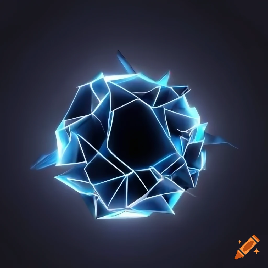 3D render of blue, white, and black neon glass geometric polygonal ...