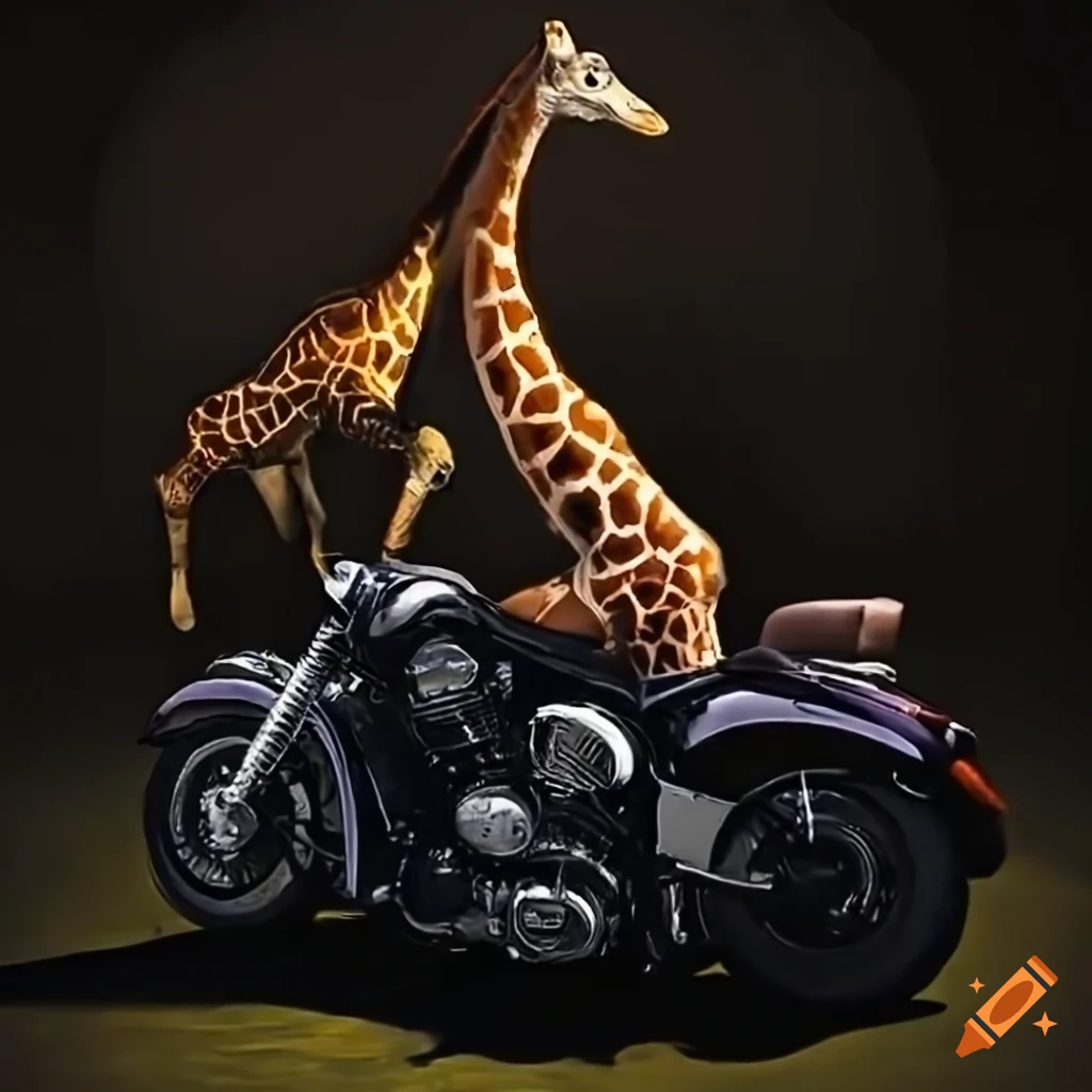 Giraffe riding a Harley motorcycle on Craiyon