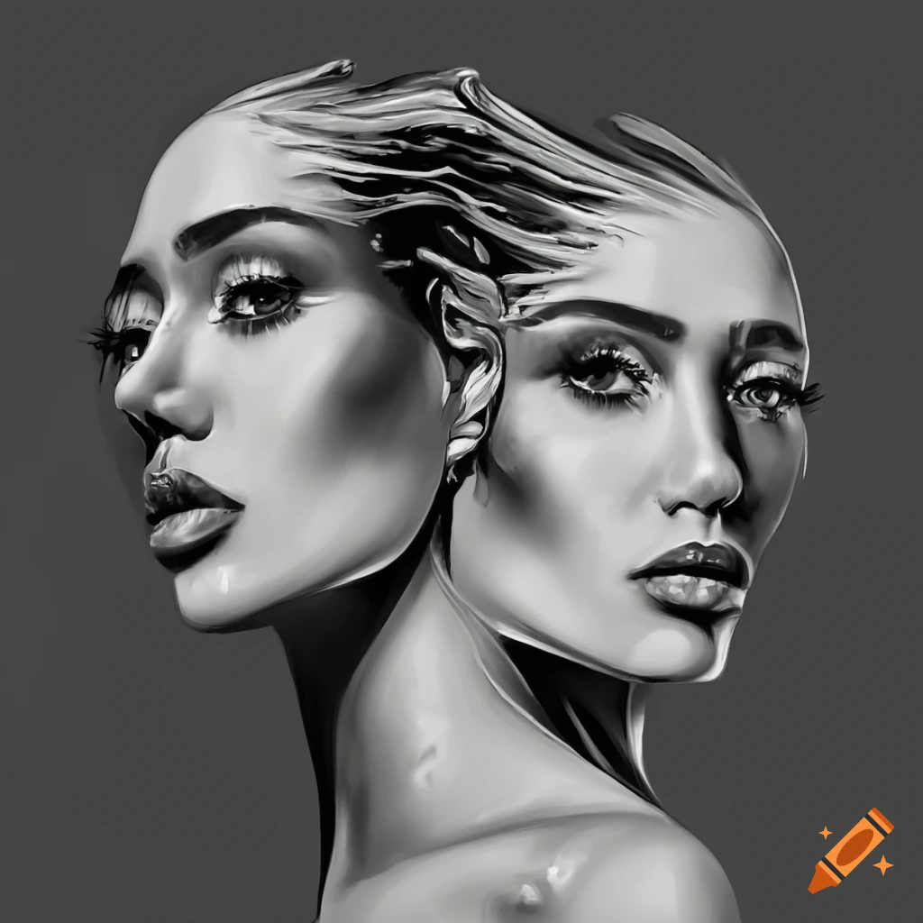 Abstract portrait with paint dripping in black and white with color ...