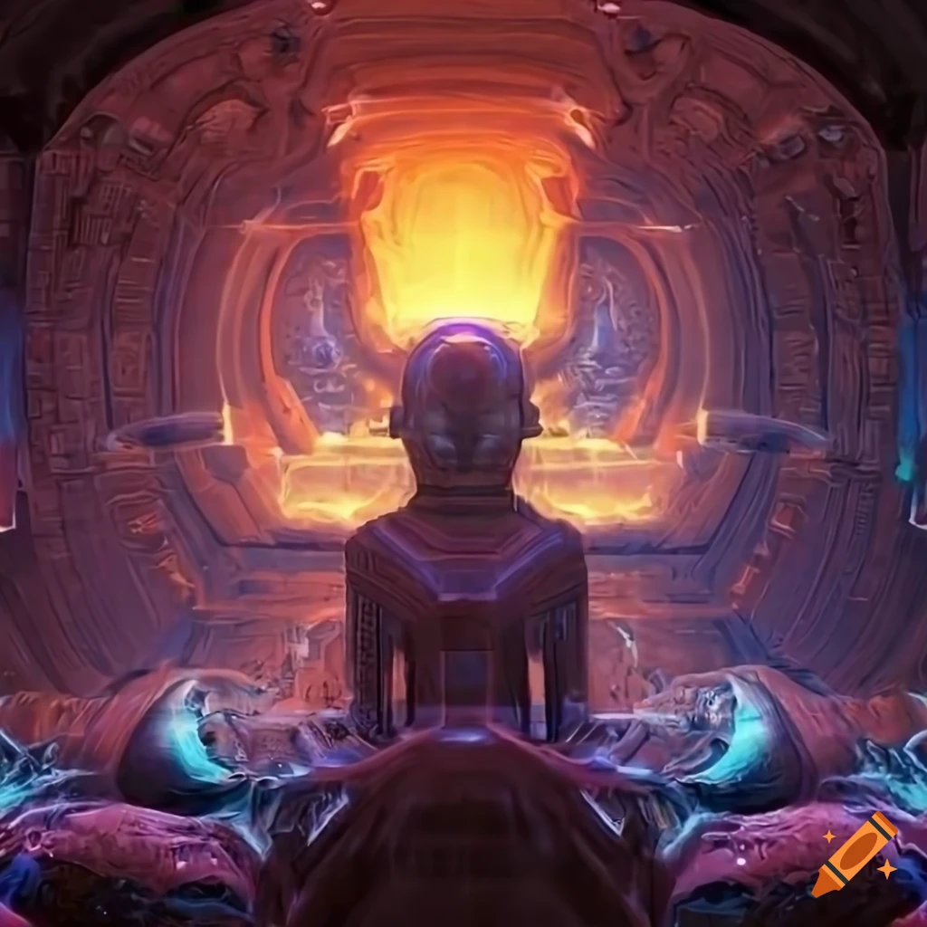 Surrealist aliens inside an organic spaceship with strange machines and ... Surrealist aliens inside an organic spaceship with strange machines and ...