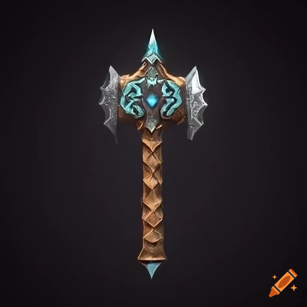 Mythic elite mithril hammer weapon with geometric design on Craiyon