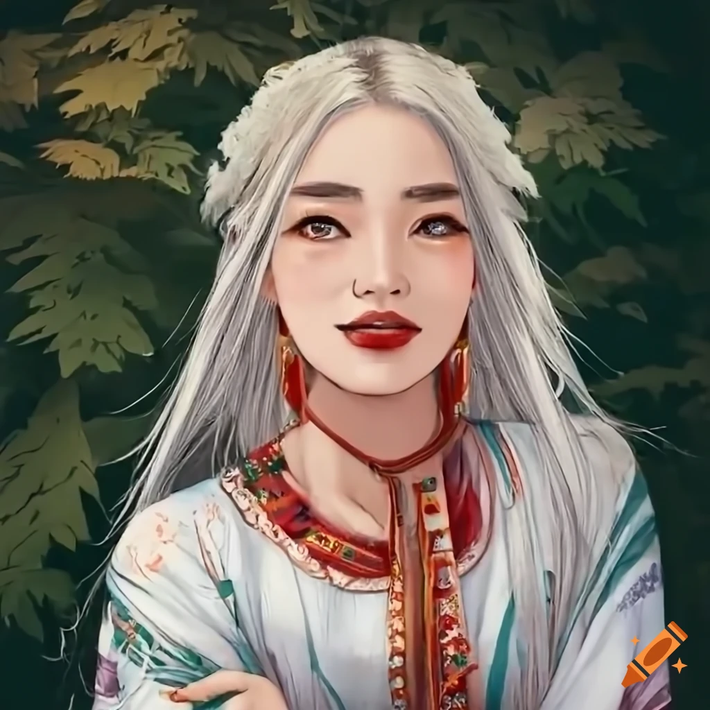 Three joyful Asian women in colorful traditional clothing among herbs ...