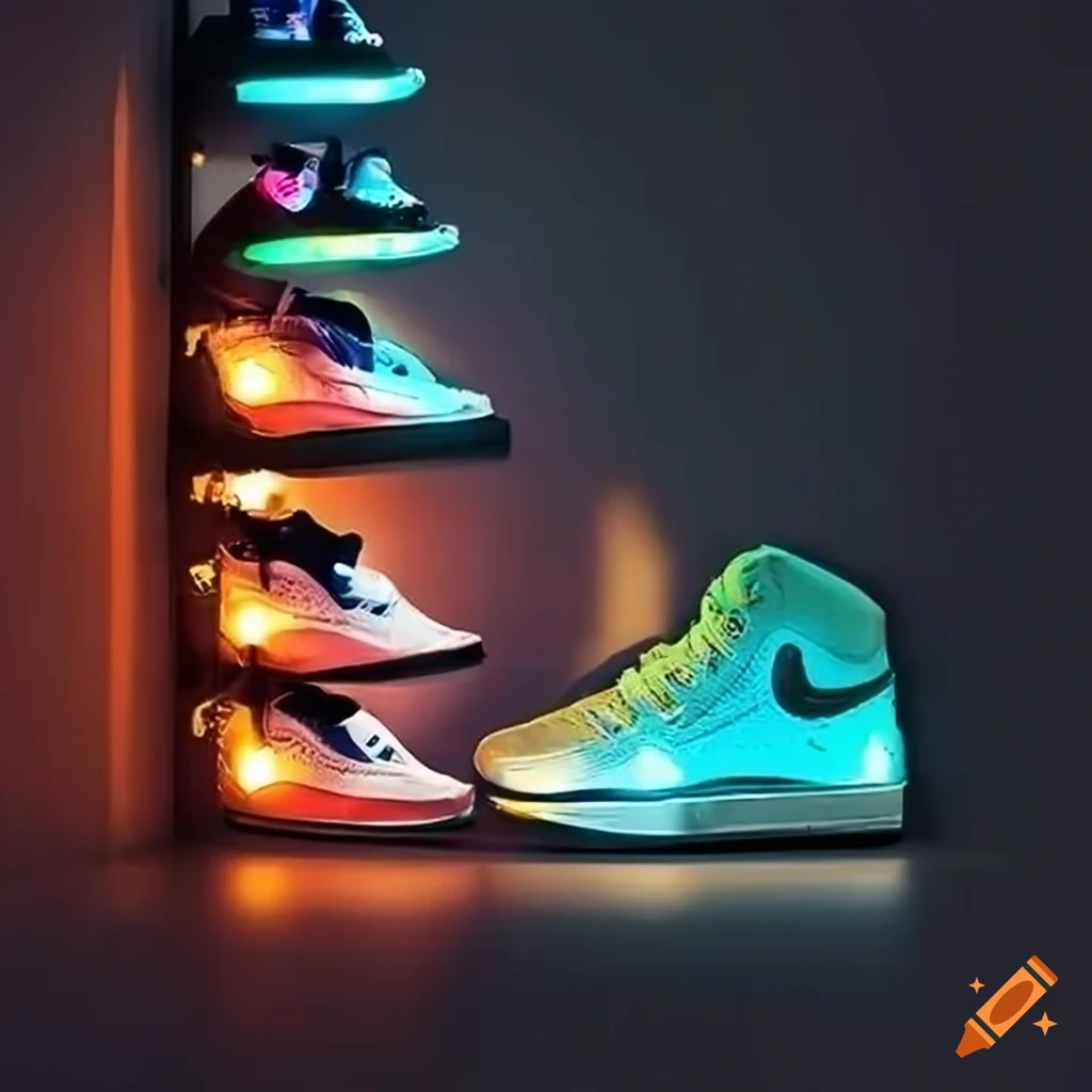 Sneaker shelf with LED spotlights and individual illumination for each ...