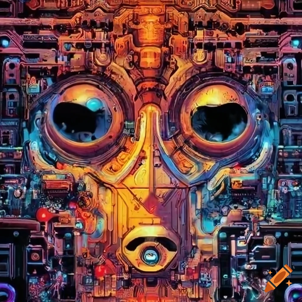 70s sci-fi organic machine art by akira toryiama blending light brain ...