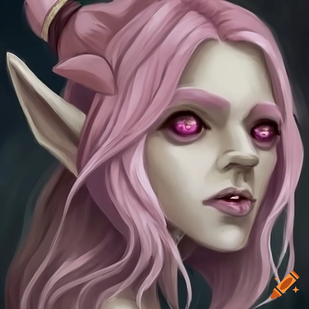 Pale pink hair sorcerer with pink eyes and magic staff in a fantasy ...