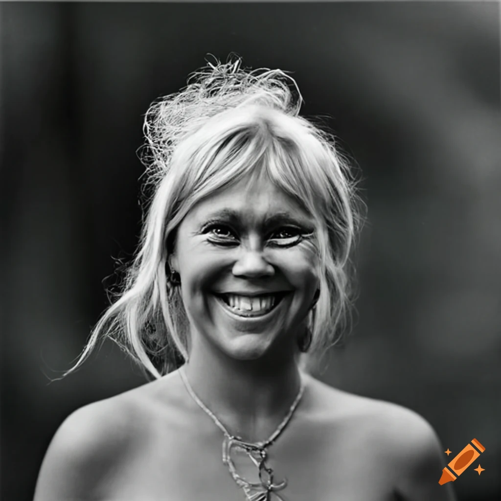 Cute and adorable smiling Agnetha Fältskog in colorful attire with ...