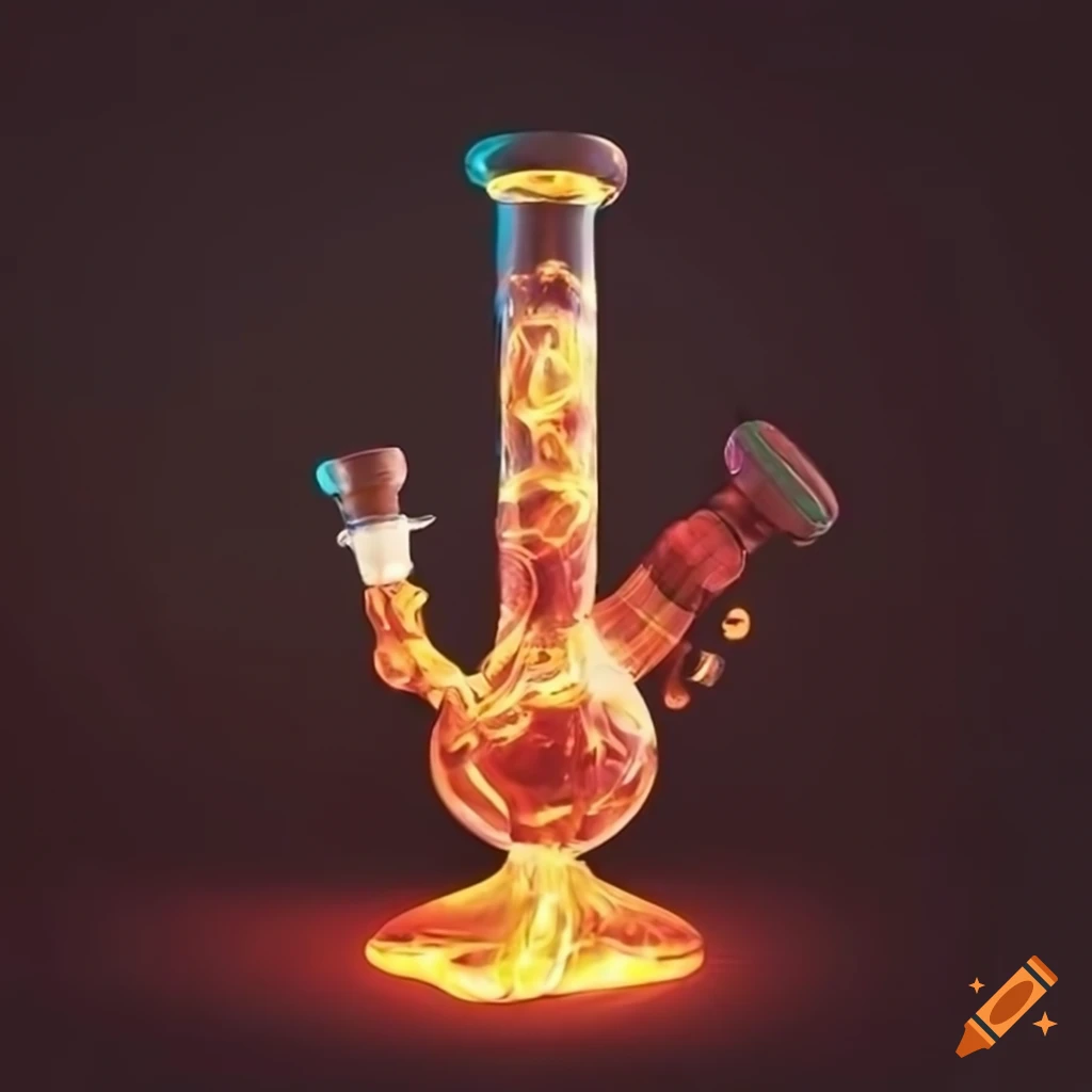 Vibrant 3d bong with lit fire and whiskey bottle artwork on Craiyon