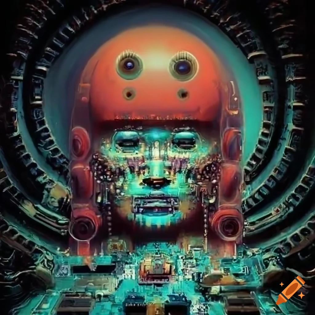 70s sci-fi organic machine art by akira toryiama with brain circuits ...