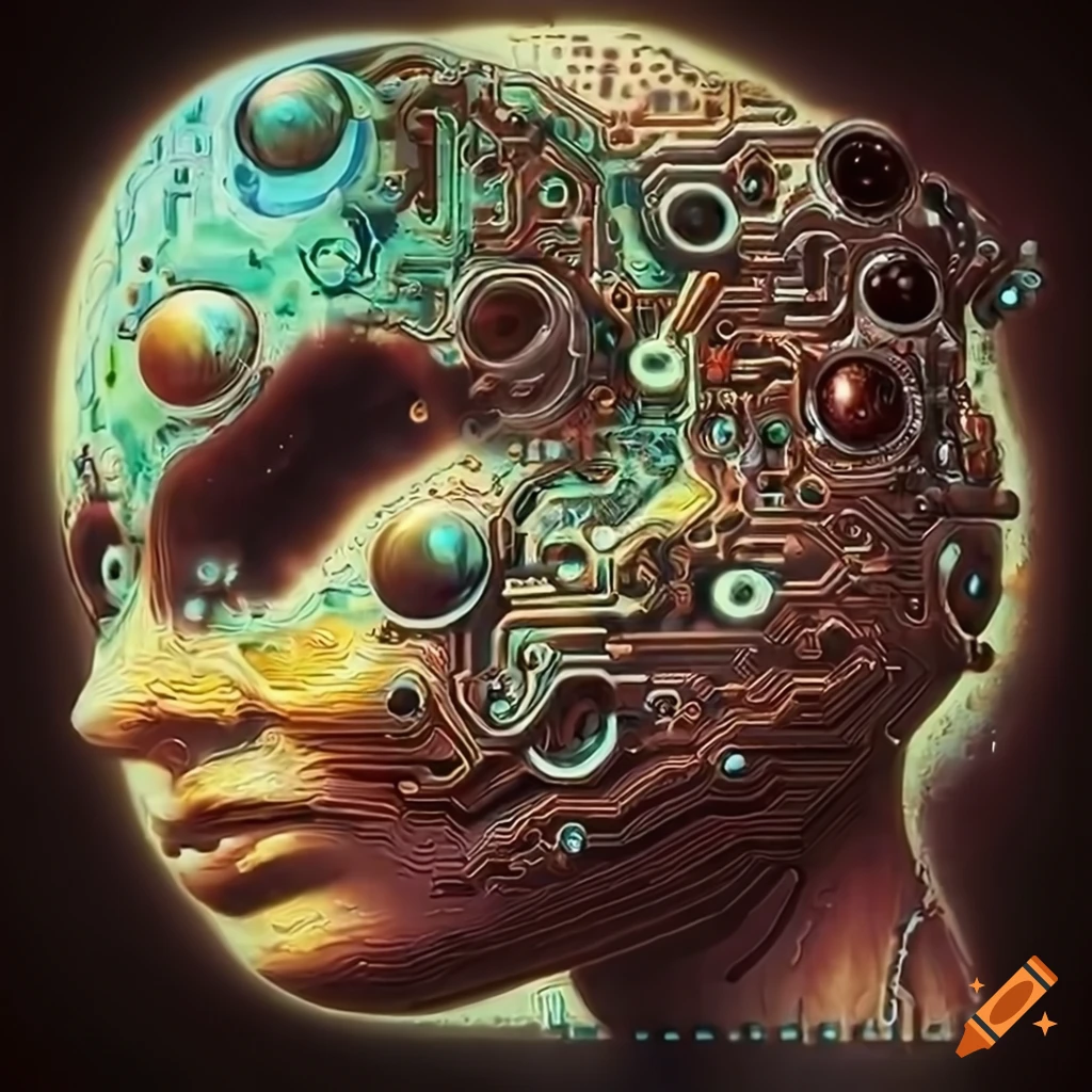 70s sci-fi organic machine art by akira toryiama blending light brain ...