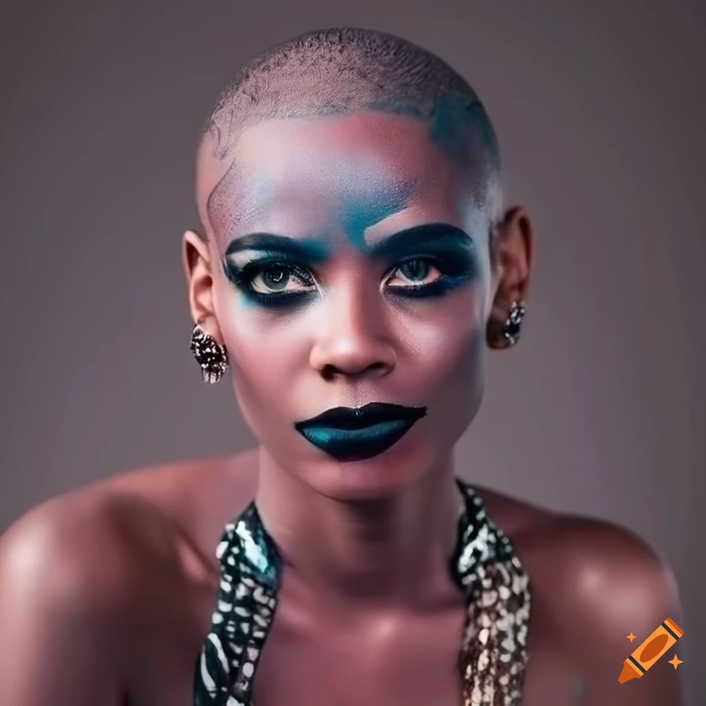 Portrait of a happy African American woman with goth-inspired makeup ...