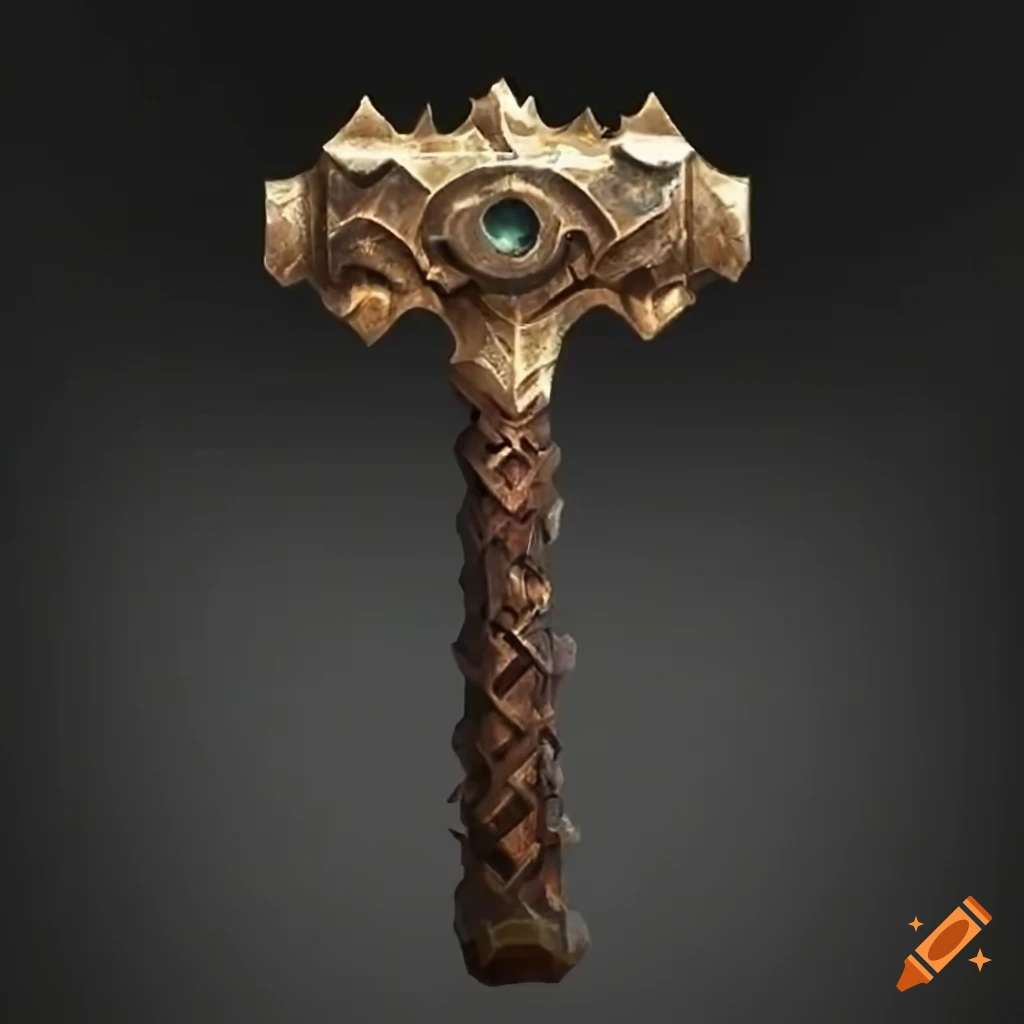 Powerful battle-worn divine hammer emitting heat and energy on Craiyon