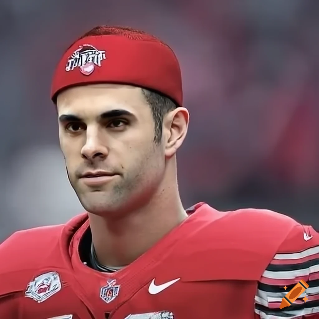 Joe mauer as a quarterback in an ohio state red uniform on Craiyon