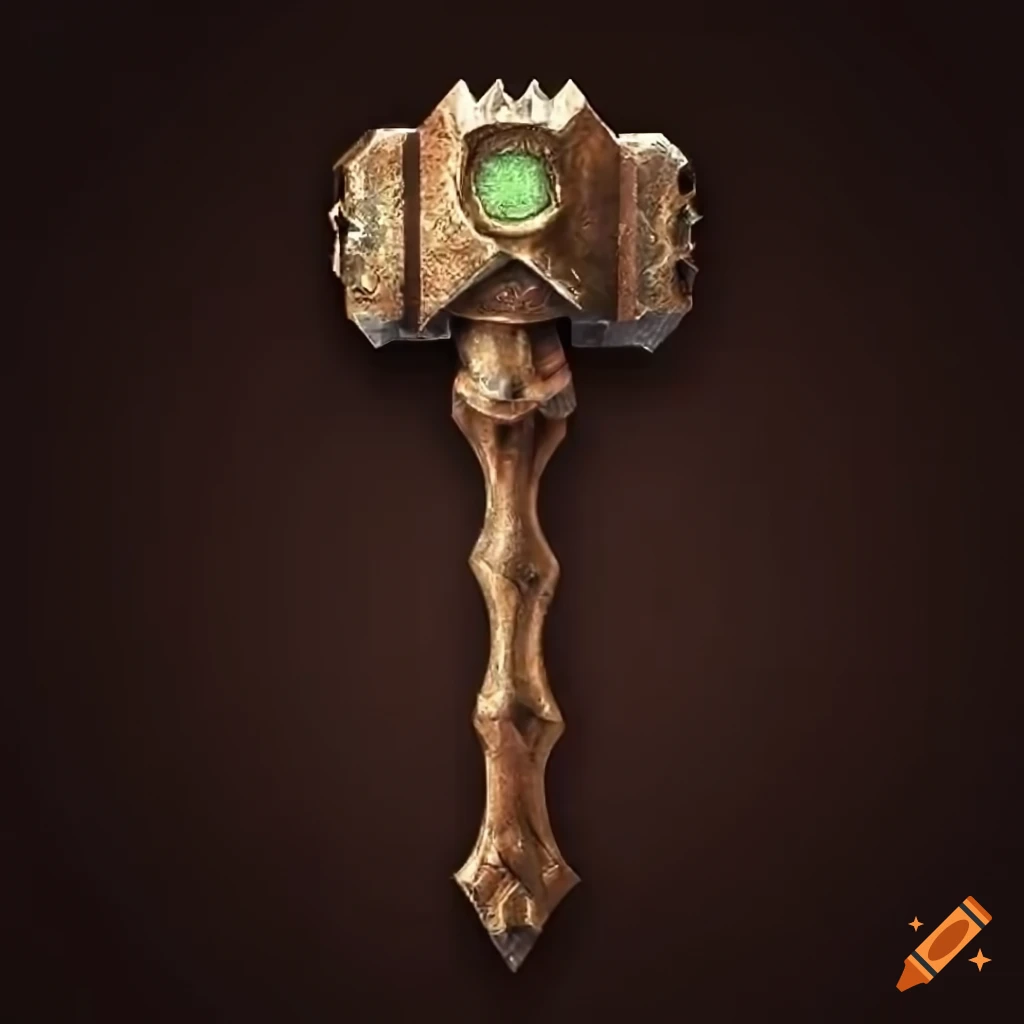 Powerful battle-worn hammer emitting divine heat and energy on Craiyon