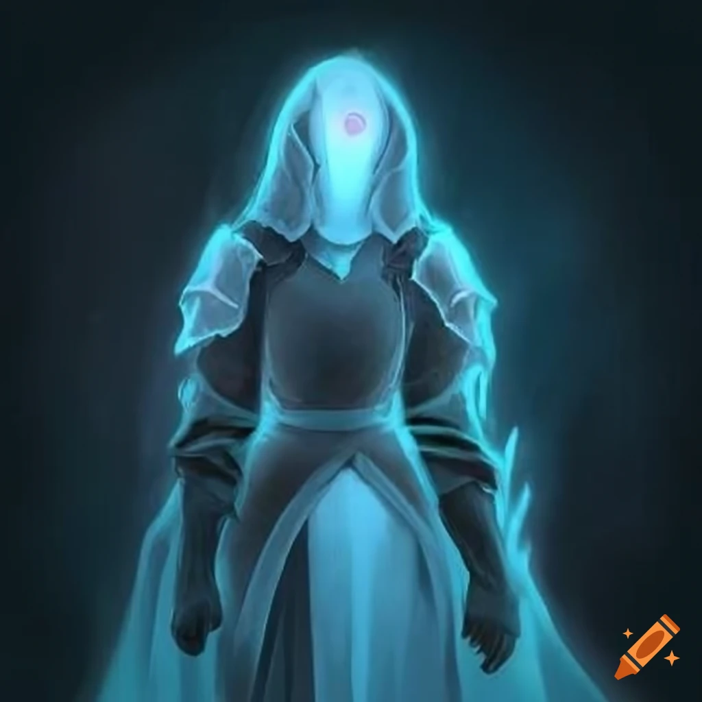 Mystical glowing armor with ghostly robes in shades of blue and gray on ...