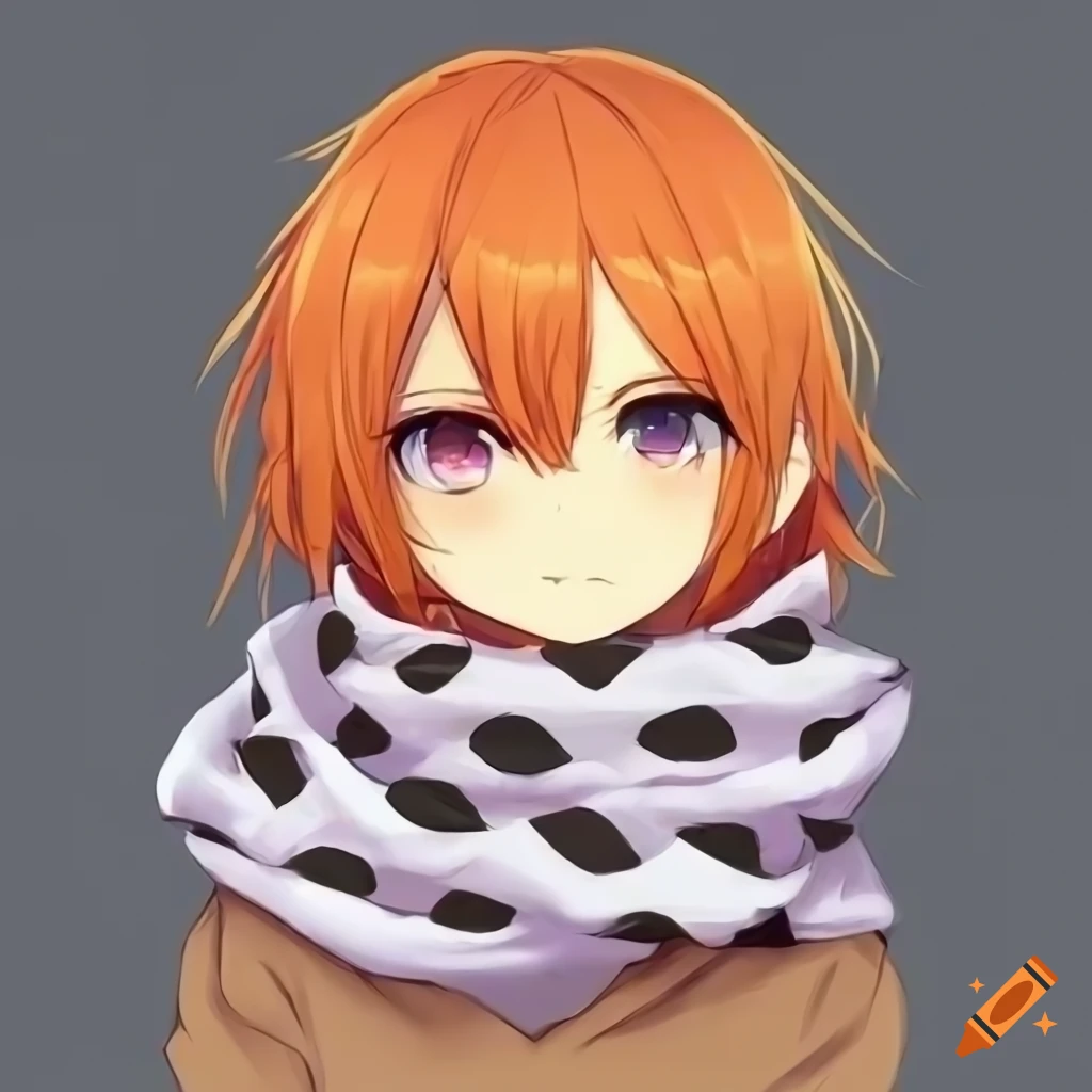 Anime chibi character with light orange hair, black eyes, and white ...