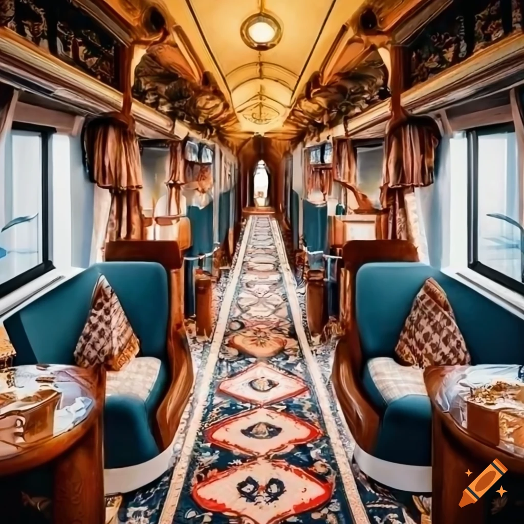 Luxurious Nordic style train interior with delicious food and beautiful ...