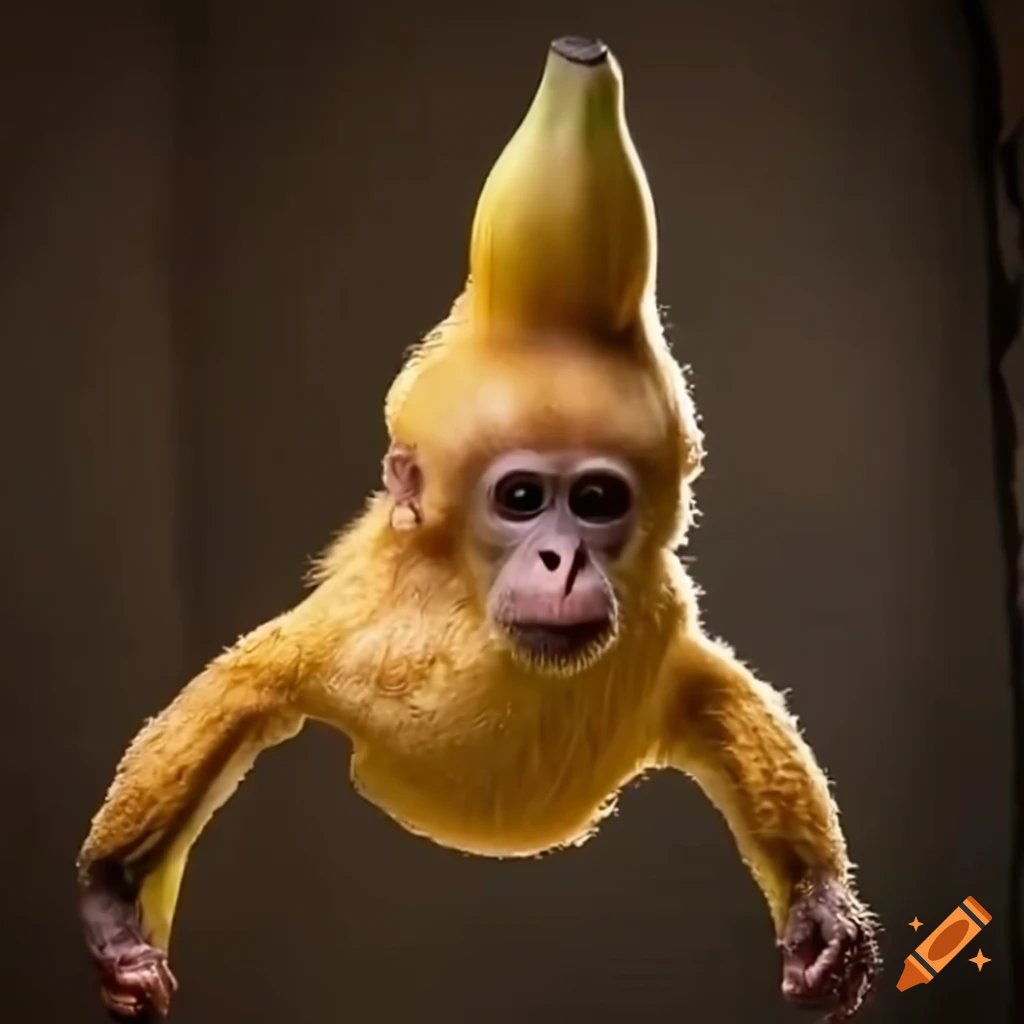 Tabloid with a surreal illustration of a banana poop jumping on monkey ...