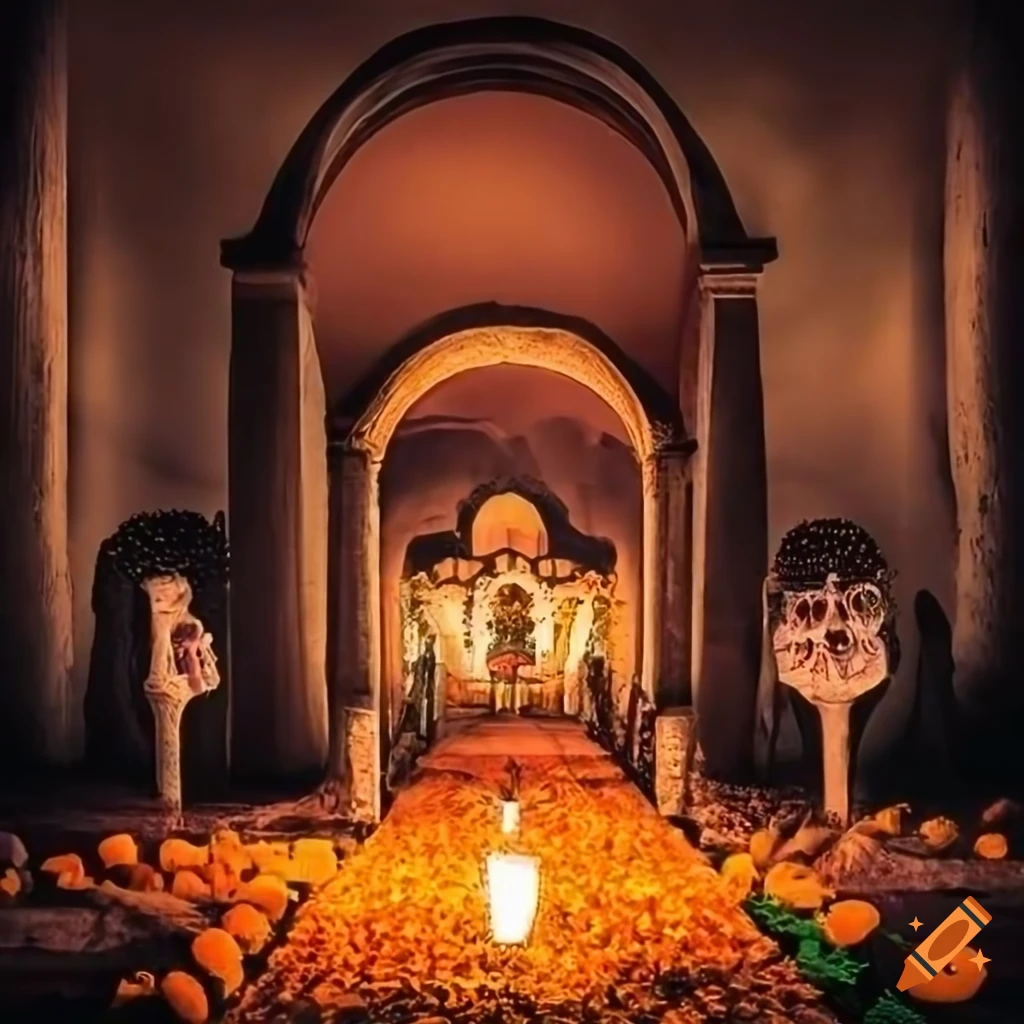 Day of the Dead memorial landscape at night celebrating Mexican ...
