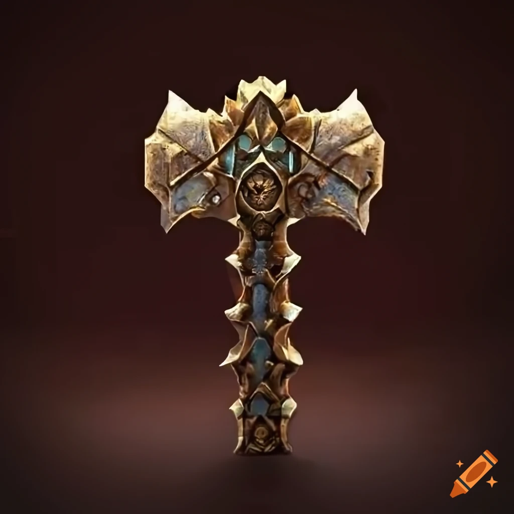 Powerful battle-worn hammer emitting divine heat and energy on Craiyon