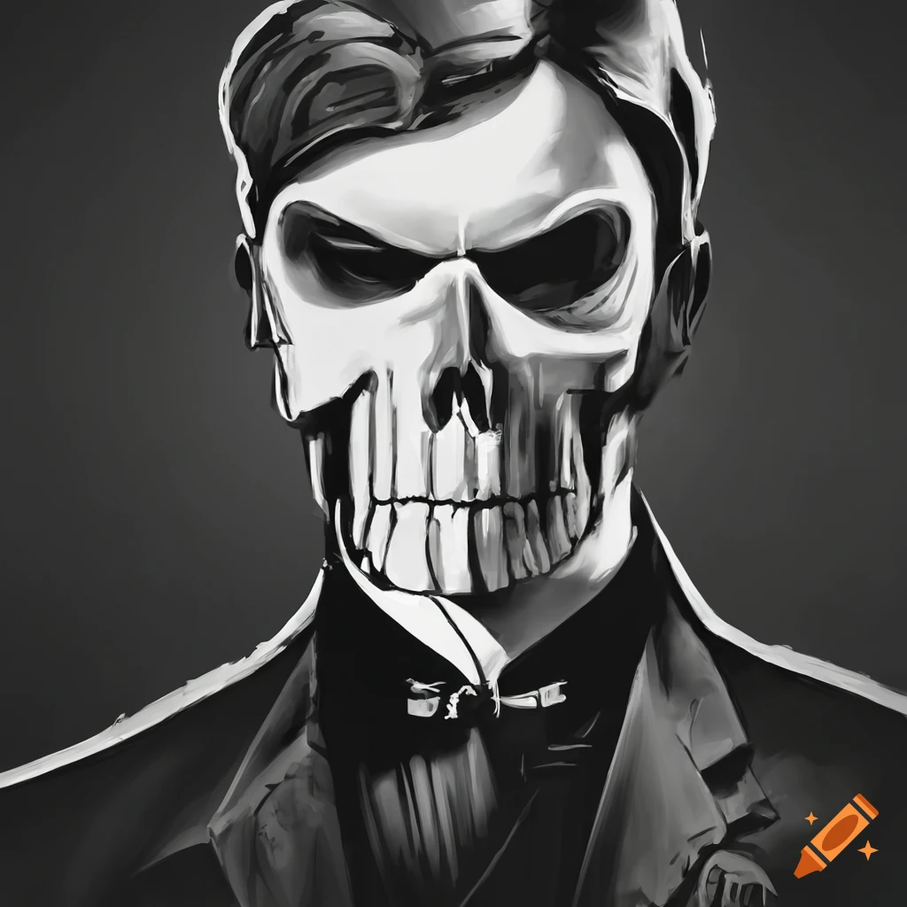 Dieselpunk phantom of the opera in black velvet suit and punisher-skull ...