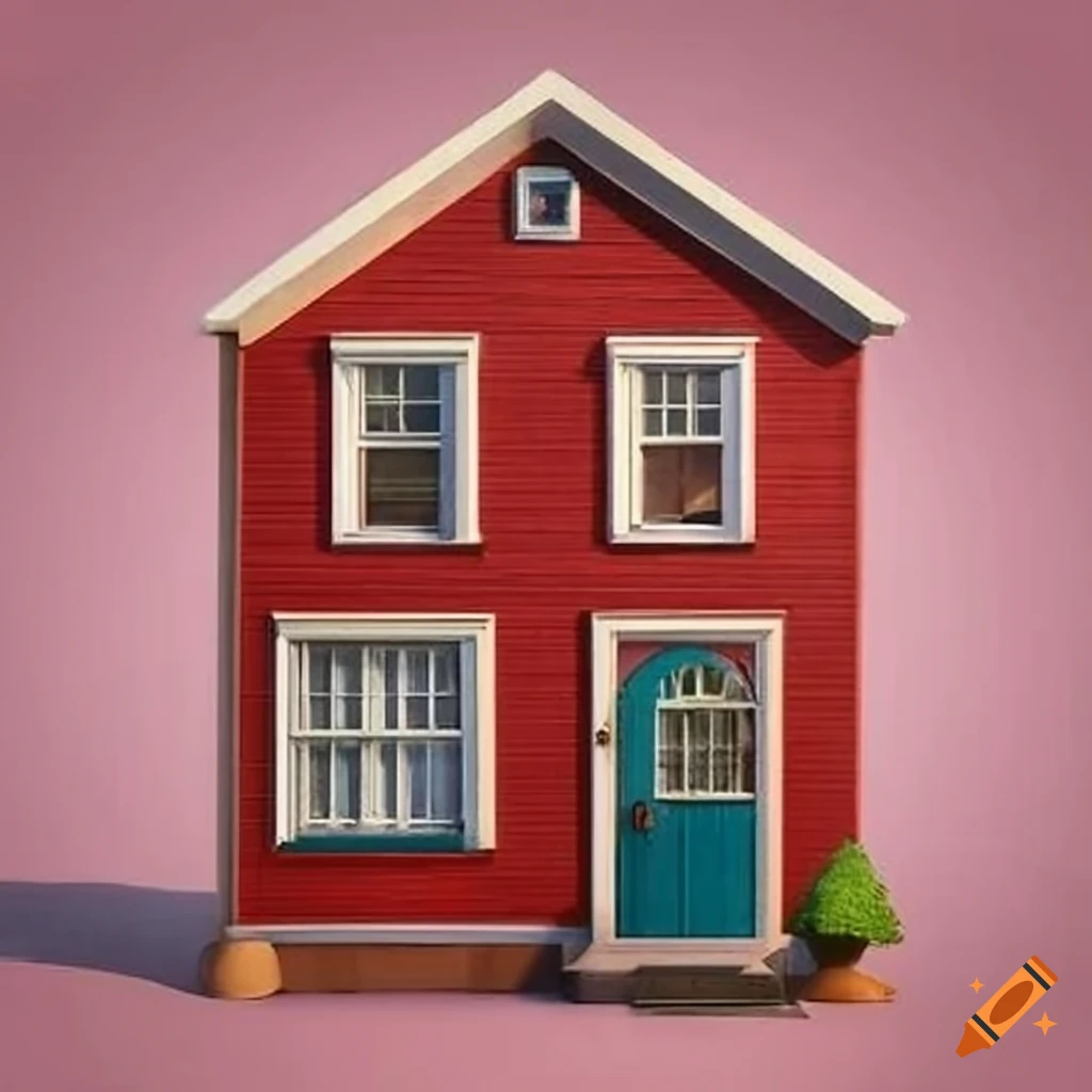 Small red house with tight steps and alien yard decorations on Craiyon