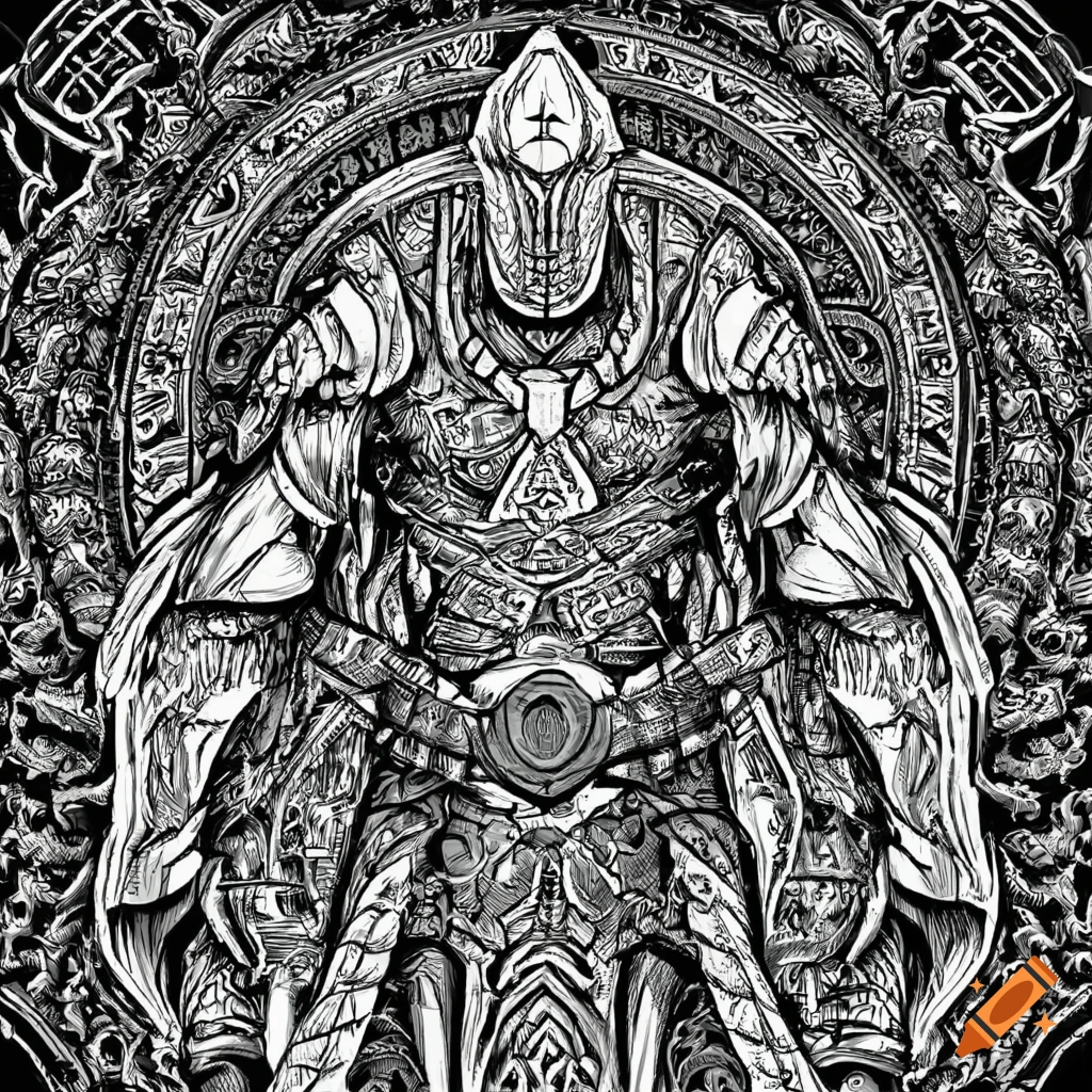 Gothic paladin character in intricate black and white art inspired by ...