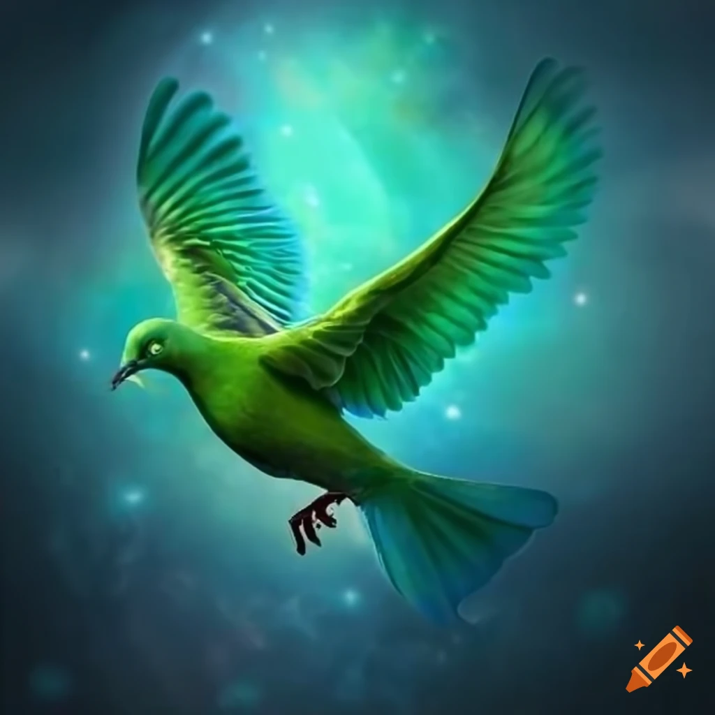 Mythical ethereal green dove exuding tranquility on Craiyon