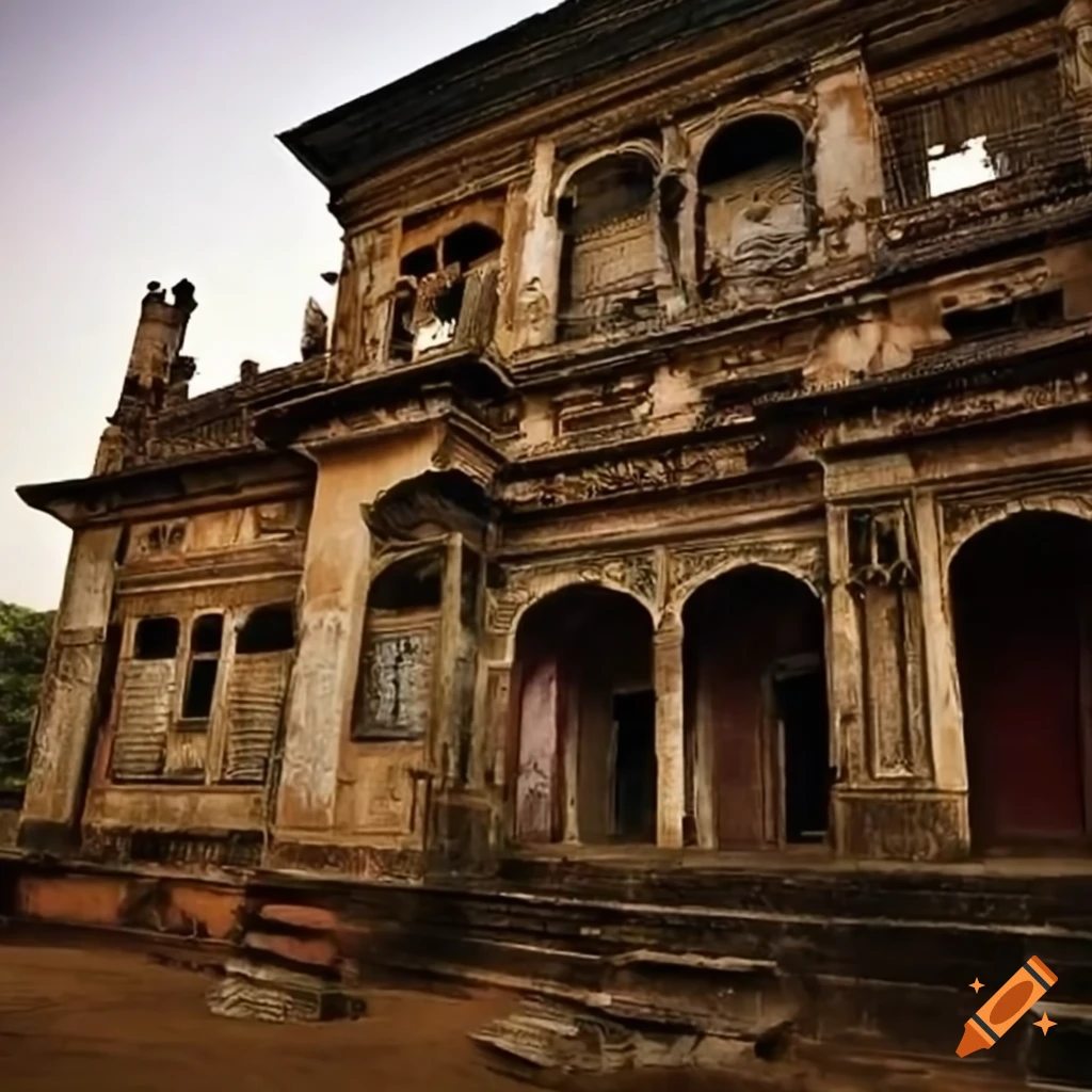 Exterior of a middle-class, old mansion in india on Craiyon