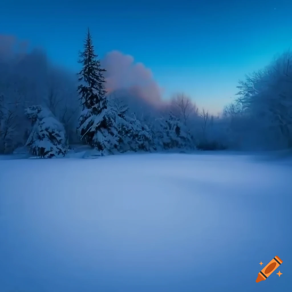 Serene snow-covered landscape with snow-covered trees and a pristine ...