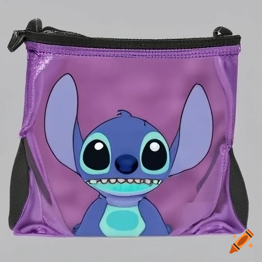 Girly transparent soft purple stitch character pouch design on white ...