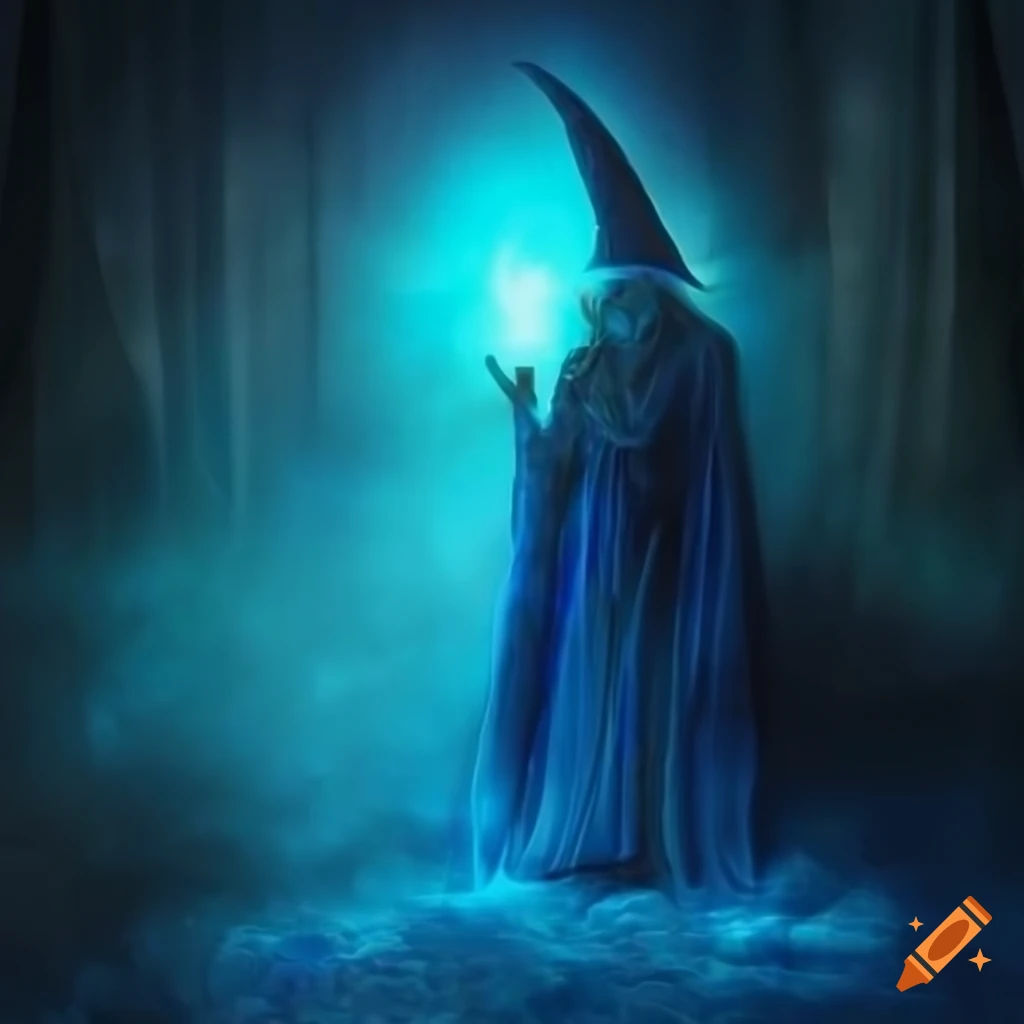 Blue slime wizard with dramatic lighting and intricate details in a ...