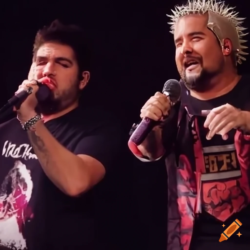 Guy Fieri and Chino Moreno of the band Deftones performing together on Craiyon