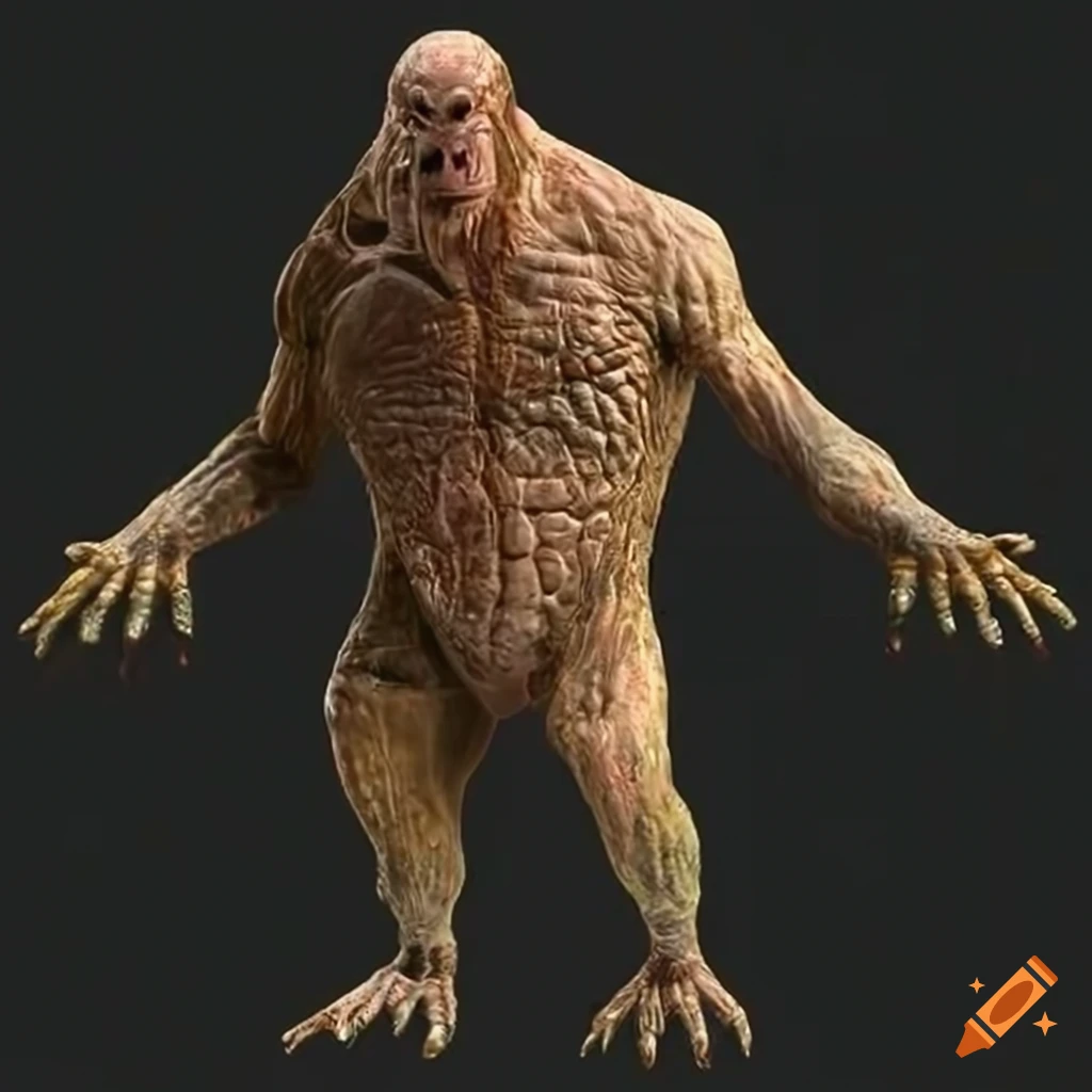 Human-sized monster with worm-like head and muscular body on Craiyon