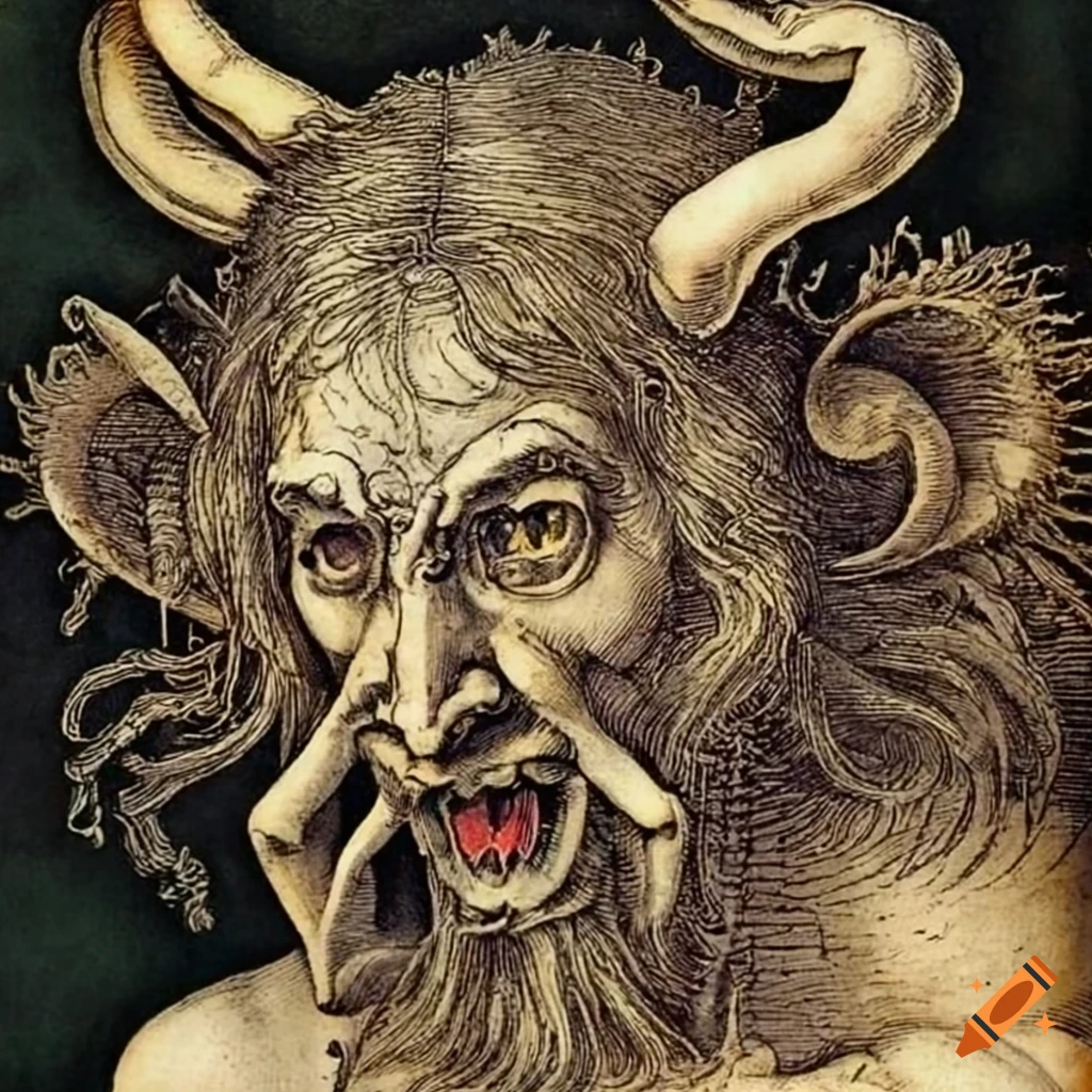 Grotesque Satan engraving by Albrecht Durer on Craiyon
