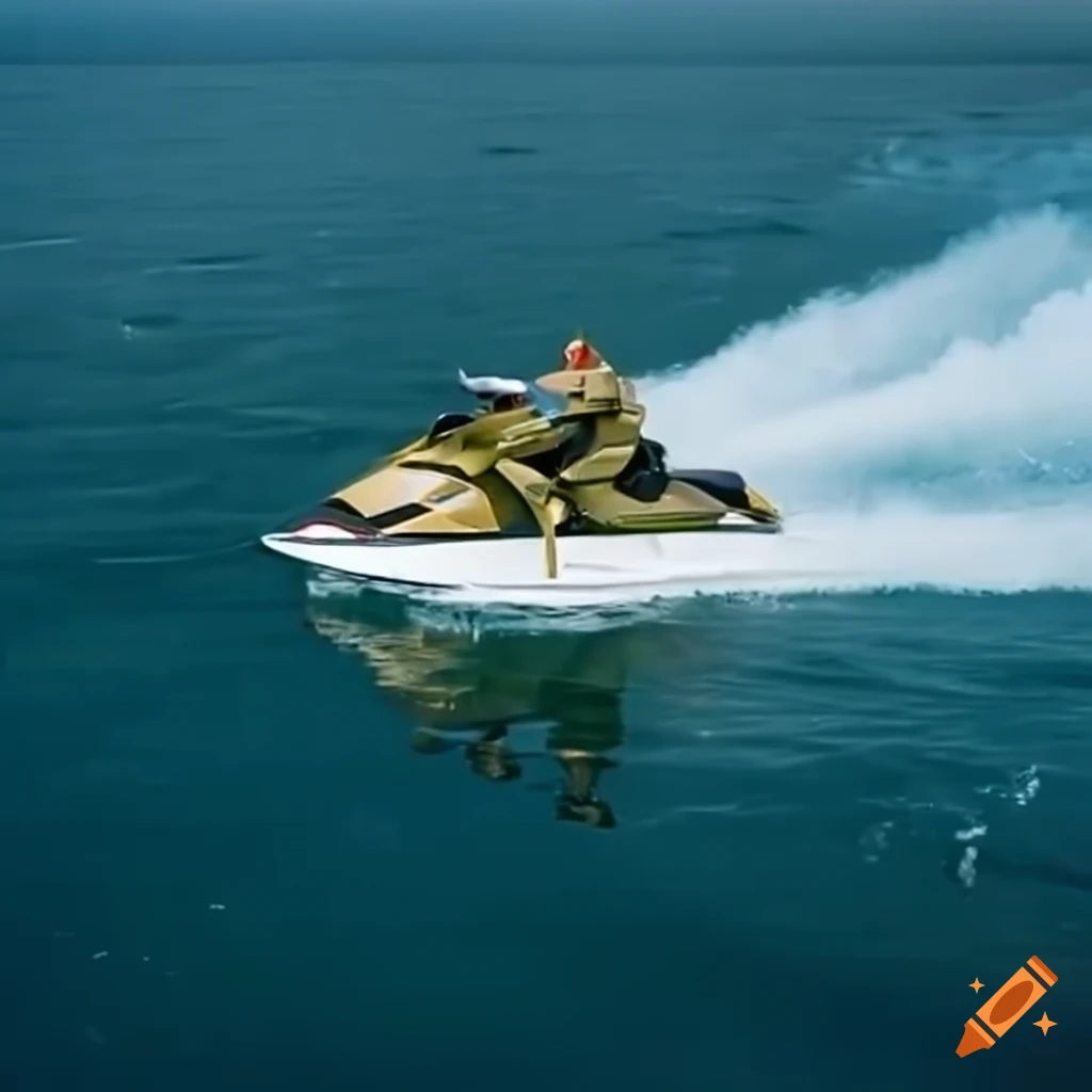 Military unmanned jet ski in the ocean heading towards harbor on Craiyon