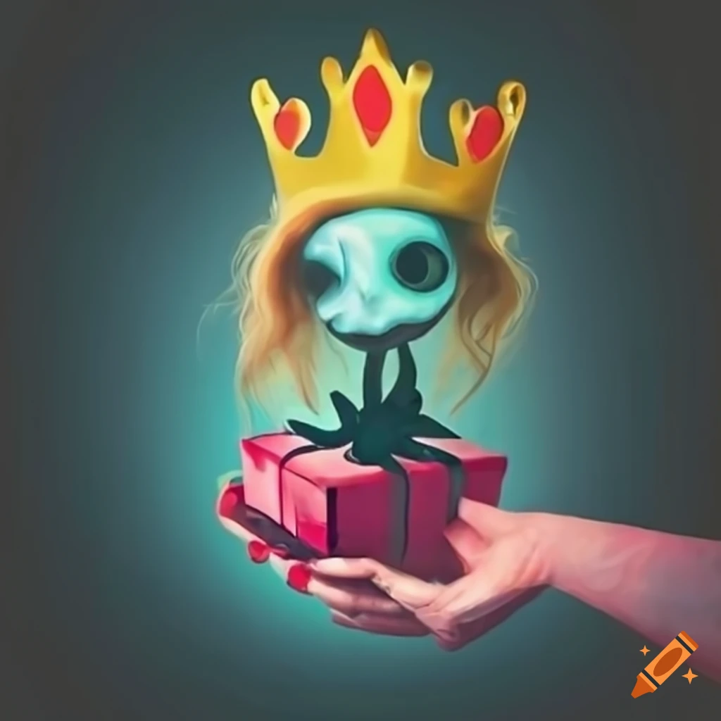 Hand with gift and crown in tim burton style on Craiyon