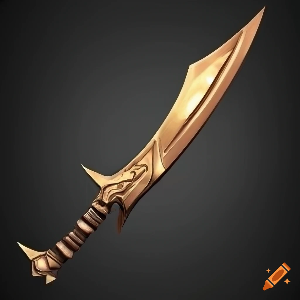 Mythic bronze scimitar with vertical symmetry on black background on ...
