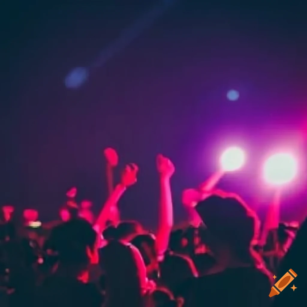 Decades concert flyer with 80s concept featuring a stage and crowd on ...