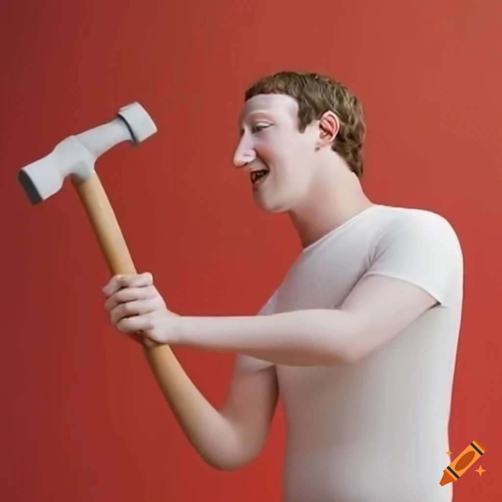 Mark Zuckerberg smashing items with a sugar hammer on Craiyon