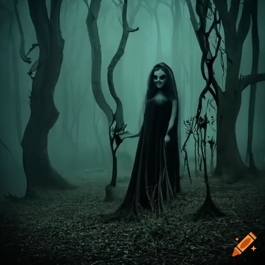Spooky forest with ghostly flowers in a dark gothic setting on Craiyon