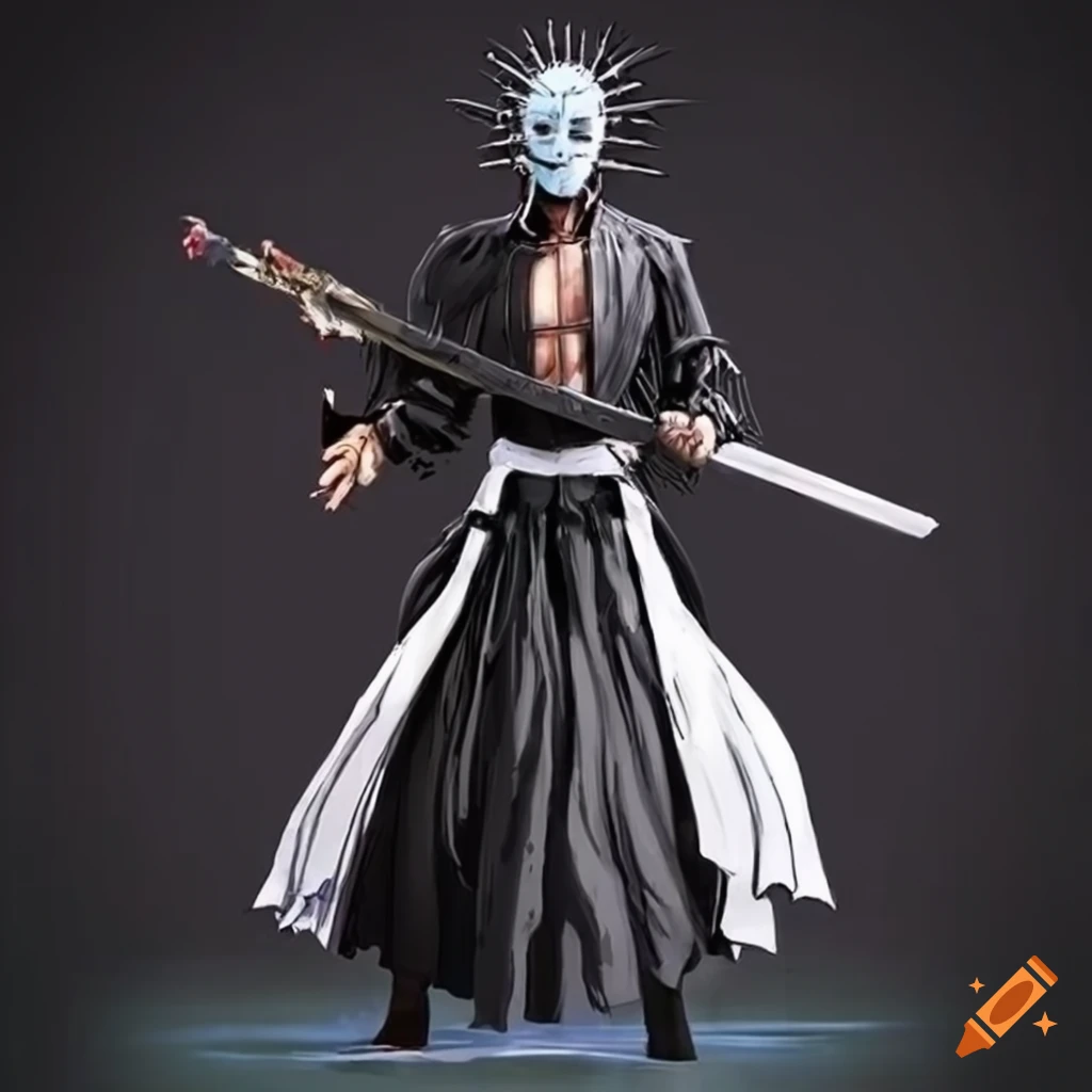 Kenpachi Zaraki fusion resembling Pinhead Hellraiser in black knight ...