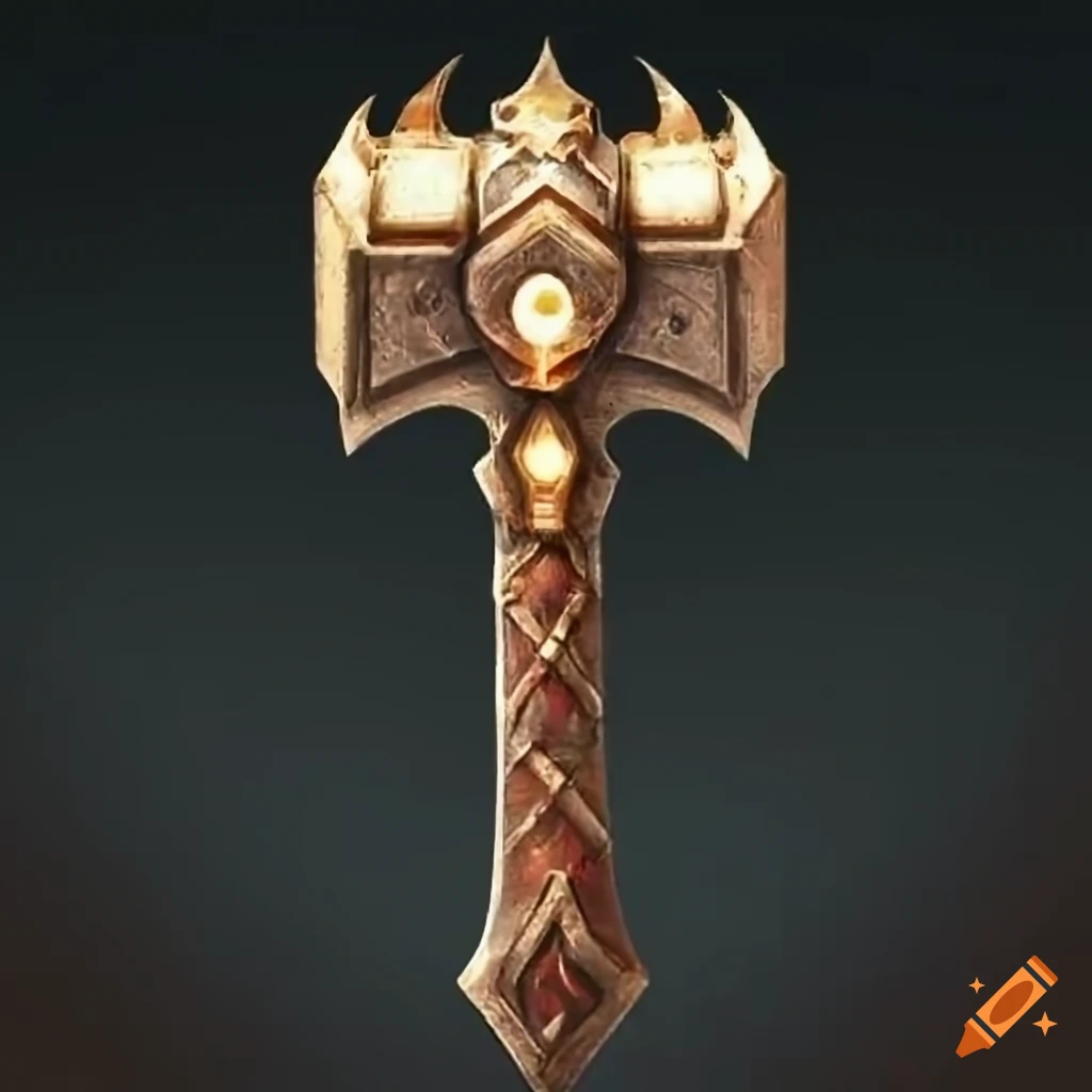 Powerful battle-worn divine hammer emitting heat and energy on Craiyon