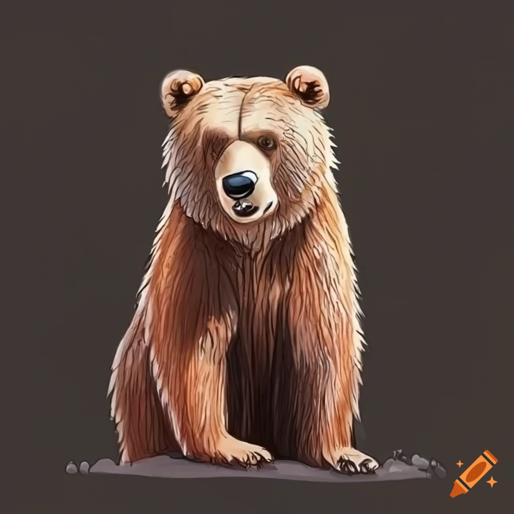 Detailed pencil drawing of a realistic brown bear in cartoon style on ...