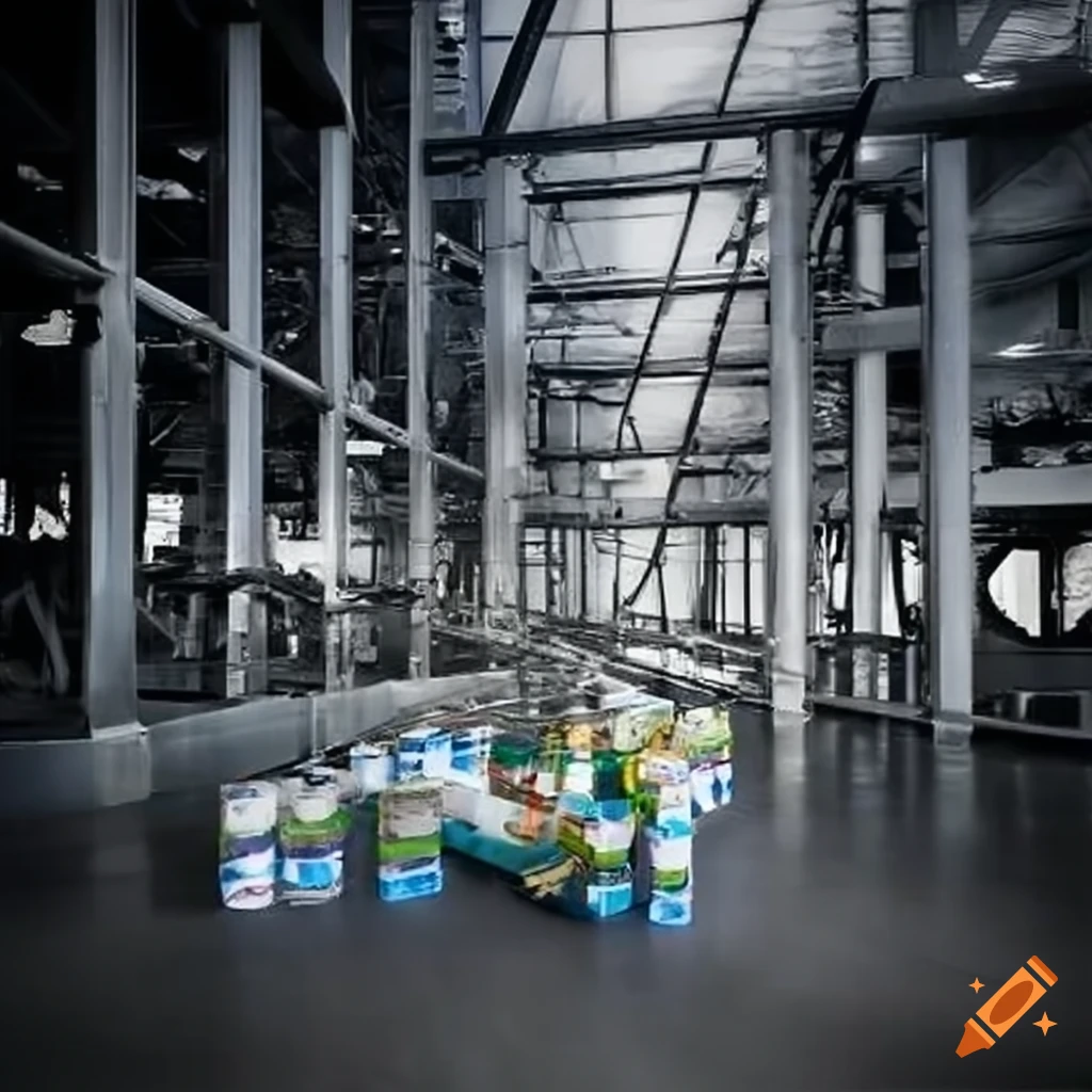 Recycling tetra pak milk cartons in modern facility on Craiyon